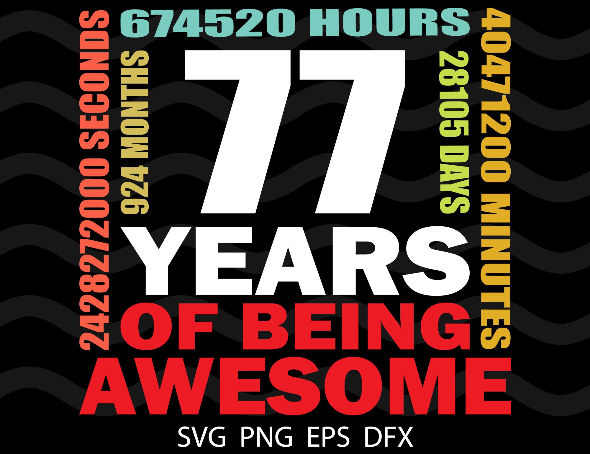 77th Birthday SVG 77 Years of Being Awesome Happy Birthday Design ...