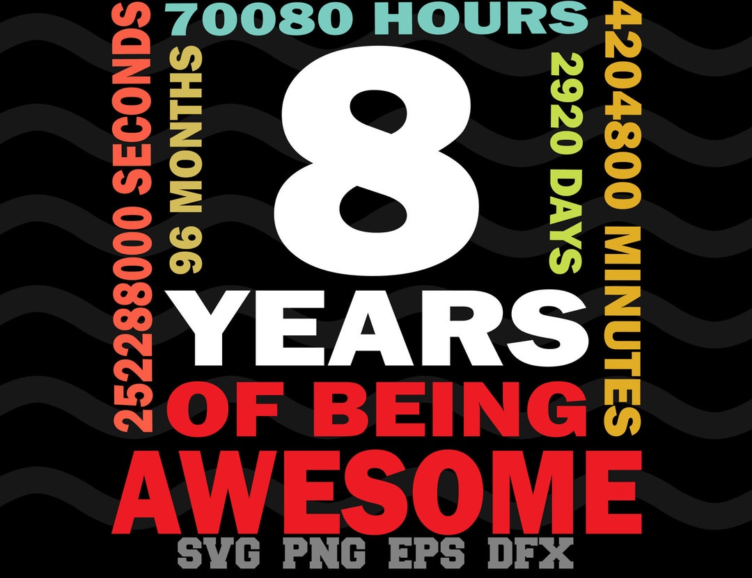 8th Birthday SVG 8 Years of Being Awesome Happy Birthday Design ...