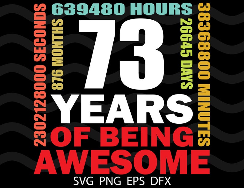 73rd Birthday SVG 73 Years of Being Awesome Happy Birthday Design ...