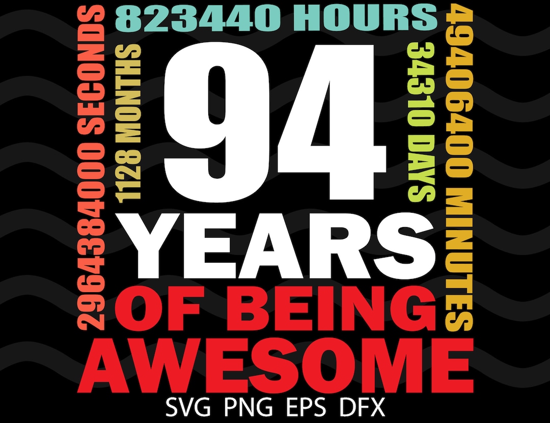 94th Birthday SVG 94years of Being Awesome Happy Birthday Design ...