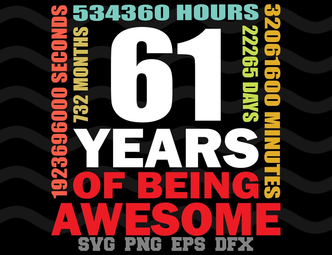 61st Birthday SVG 61 Years of Being Awesome Happy Birthday Design ...