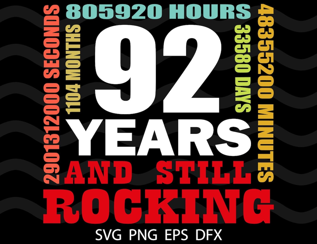 92nd Birthday SVG 92 Years and Still Rocking Happy Birthday Design ...