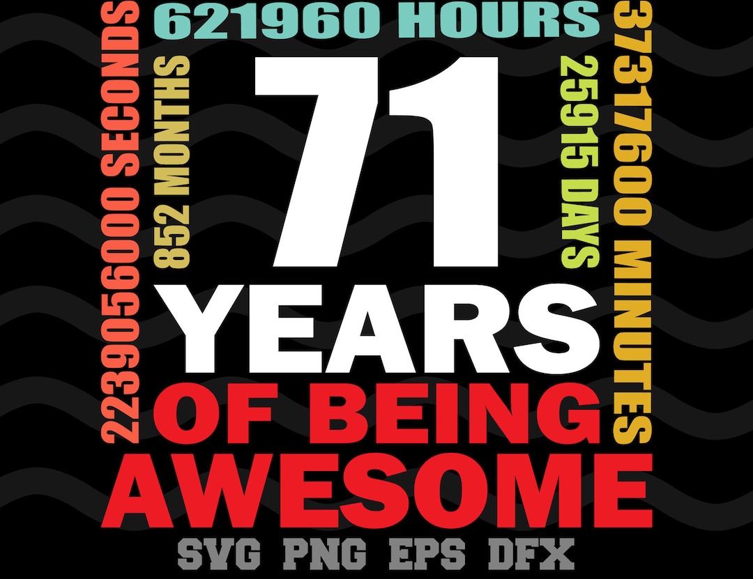 71st Birthday SVG 71 Years of Being Awesome Happy Birthday Design ...