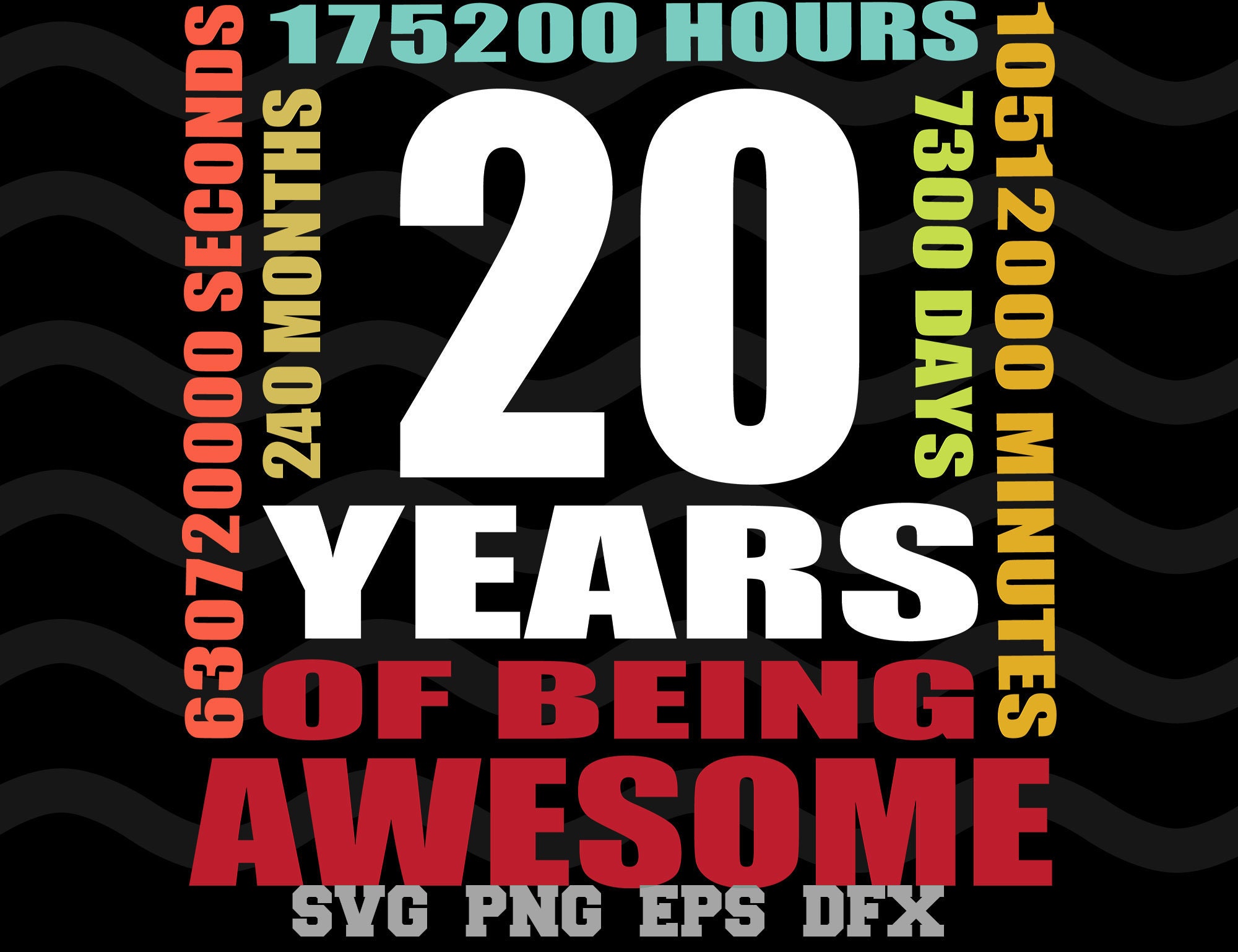 20th Birthday SVG 20 Years of Being Awesome Happy Birthday Design ...