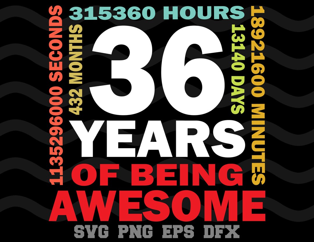 36th Birthday SVG 36 Years of Being Awesome Happy Birthday Design ...