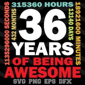 36th Birthday SVG 36 Years of Being Awesome Happy Birthday Design ...