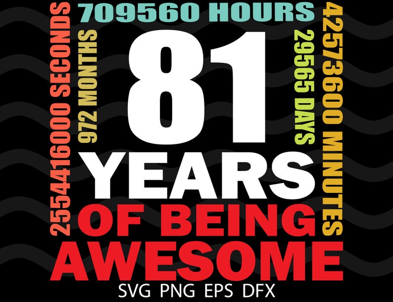 81st Birthday SVG 81 Years of Being Awesome Happy Birthday Design ...