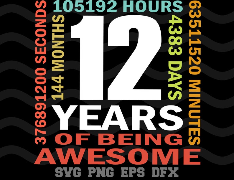 12th Birthday SVG 12 Years of Being Awesome Happy Birthday Design ...