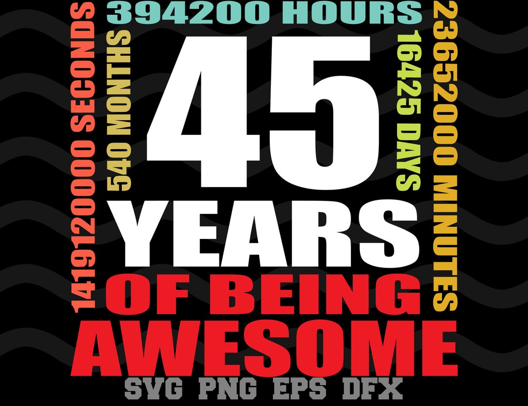 45th Birthday SVG 45years of Being Awesome Happy Birthday Design ...