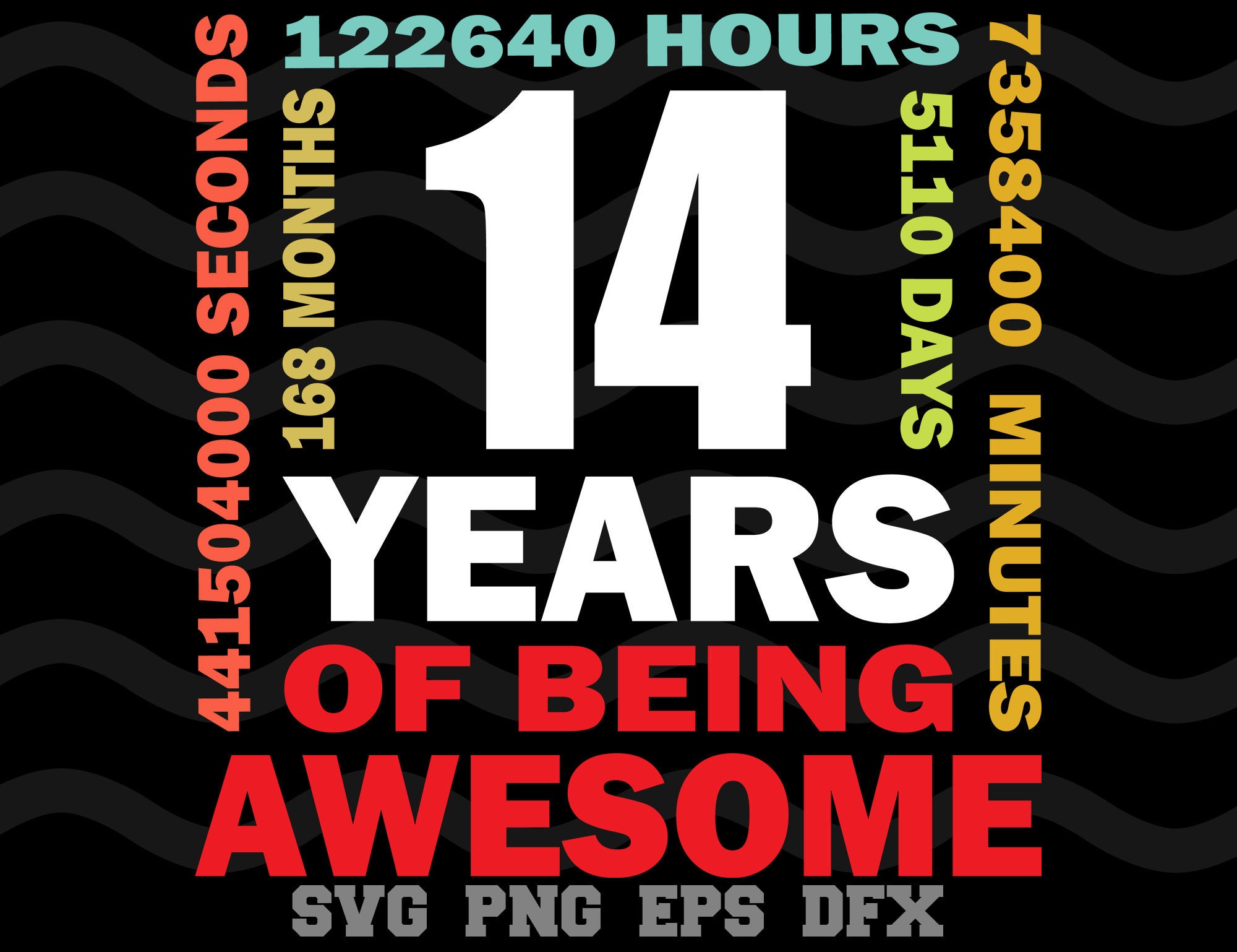 14th Birthday SVG 14years of Being Awesome Happy Birthday Design ...