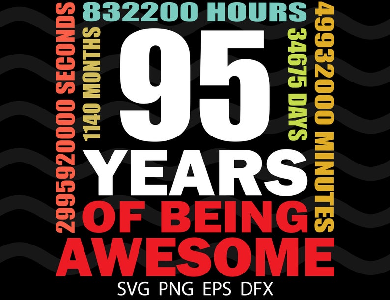 95th Birthday SVG 95years of Being Awesome Happy Birthday Design ...