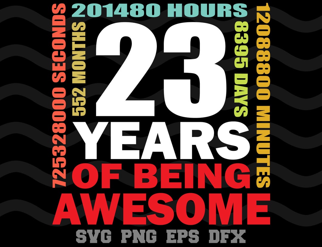 23rd Birthday SVG 23 Years of Being Awesome Happy Birthday Design ...