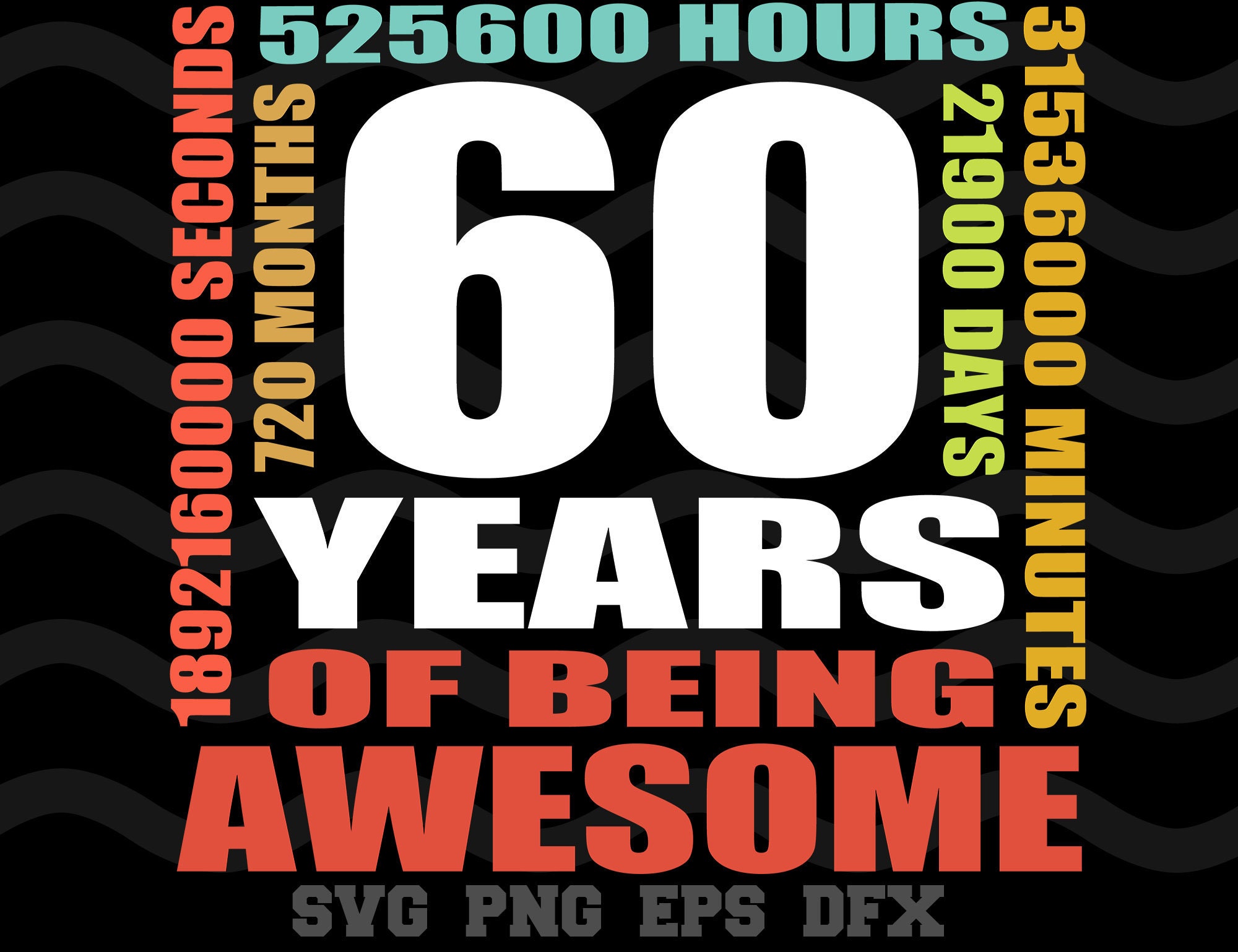 60th Birthday SVG 60 Years of Being Awesome Happy Birthday Design ...