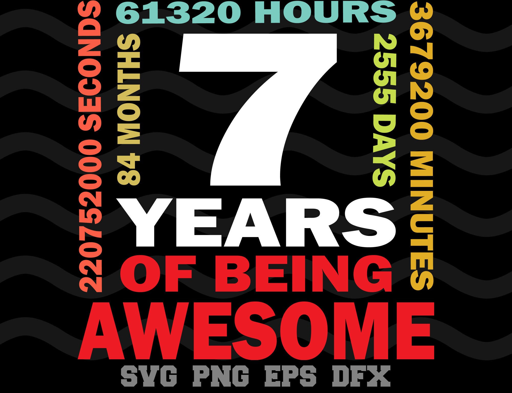 7th Birthday SVG 7 Years of Being Awesome Happy Birthday Design ...