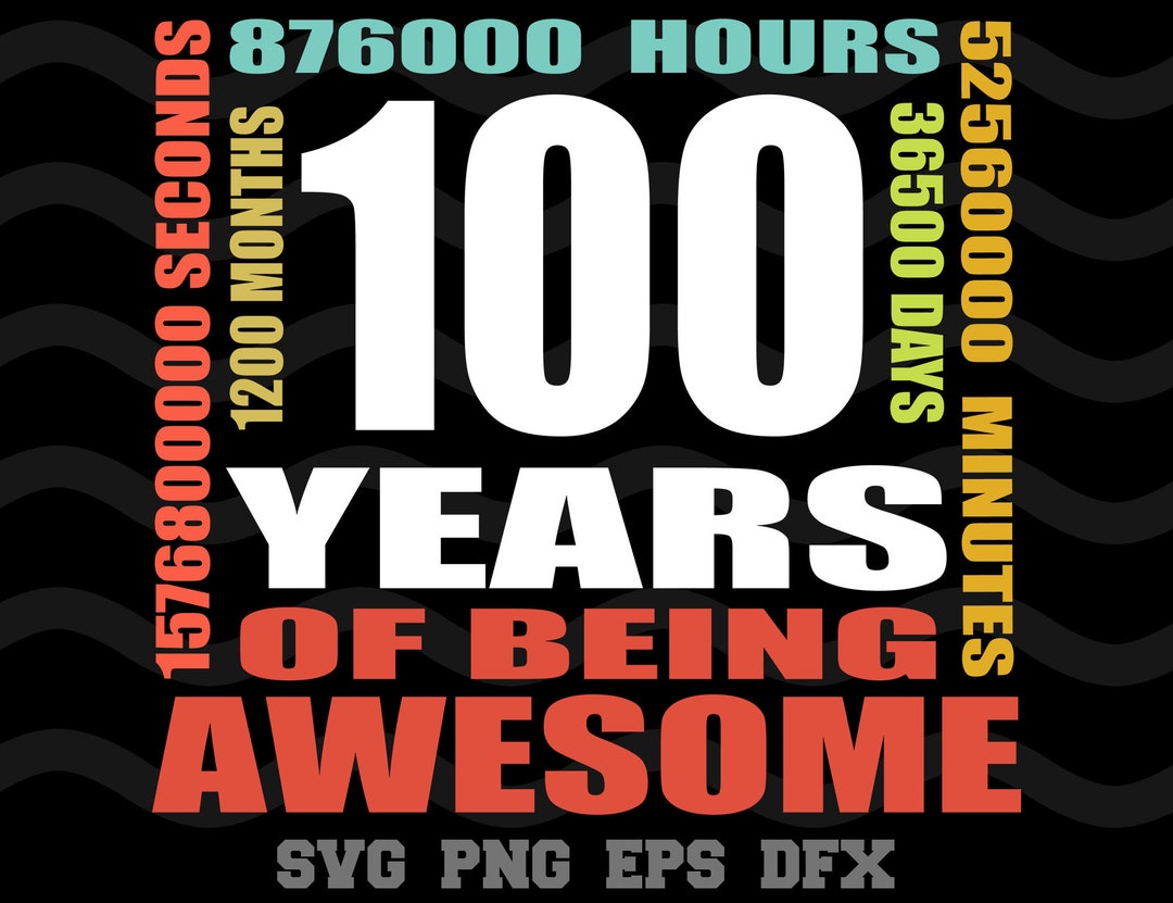 100th Birthday SVG 100 Years of Being Awesome Happy Birthday Design ...