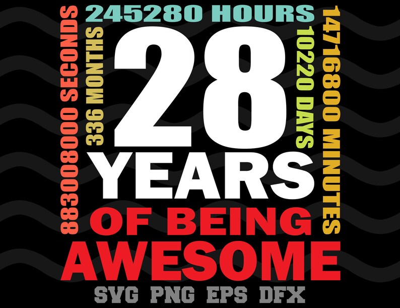 28th Birthday SVG 28 Years of Being Awesome Happy Birthday Design ...
