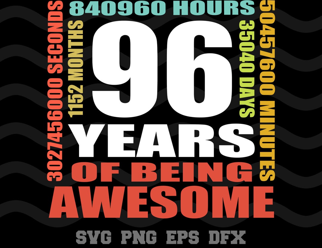 96th Birthday SVG 96 Years of Being Awesome Happy Birthday Design Silhouette SVG PNG Cutting ...