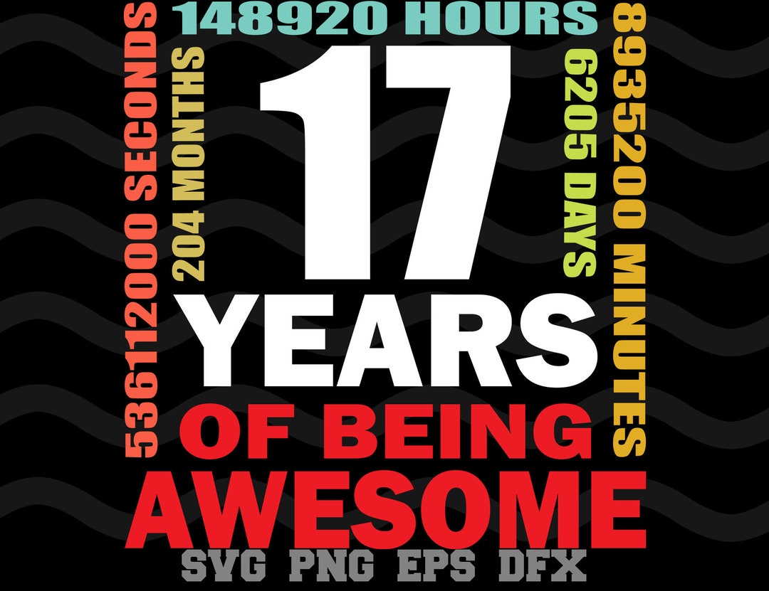 17th Birthday SVG 17years of Being Awesome Happy Birthday Design ...