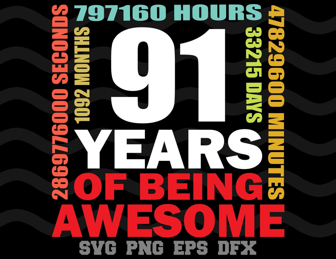 91st Birthday SVG 91 Years of Being Awesome Happy Birthday Design ...