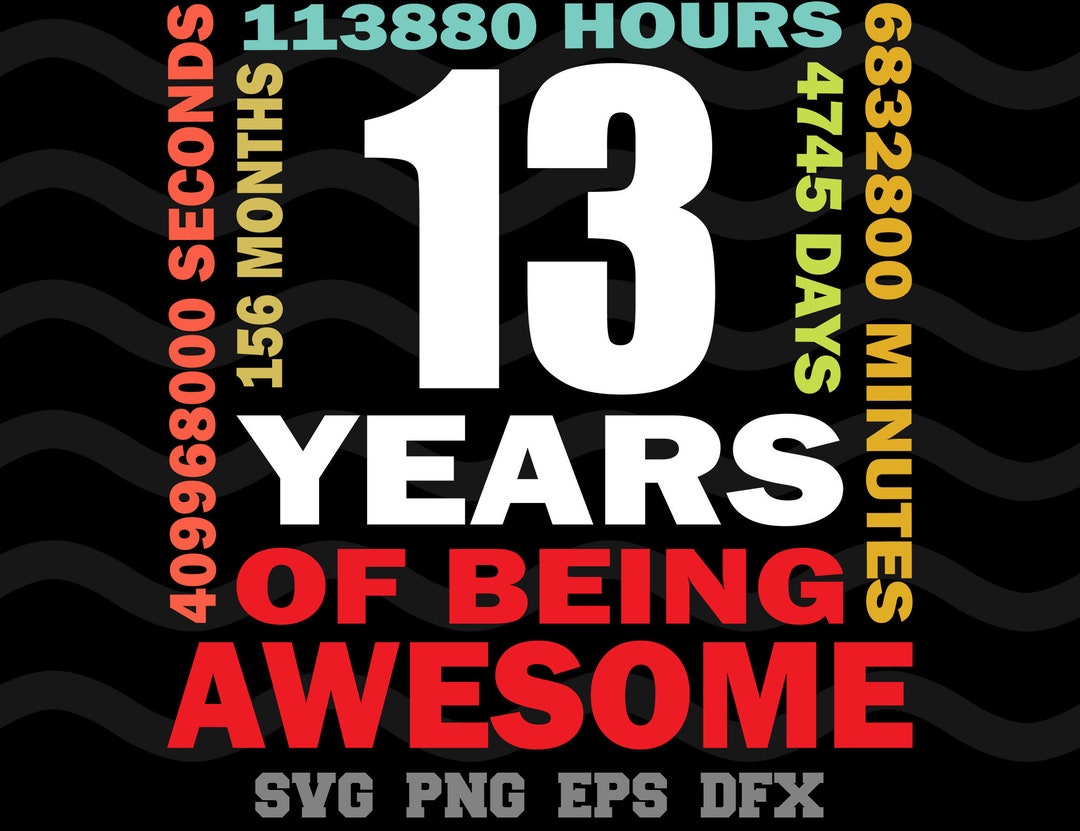 13th Birthday SVG 13years of Being Awesome Happy Birthday Design ...
