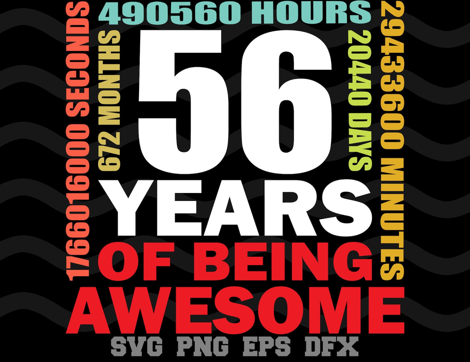 56th Birthday SVG 56years of Being Awesome Happy Birthday Design ...