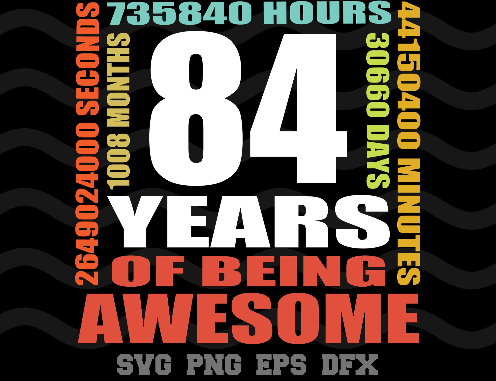 84th Birthday SVG 84 Years of Being Awesome Happy Birthday Design ...