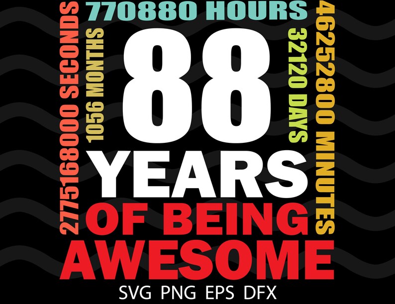 88th Birthday SVG 88 Years of Being Awesome Happy Birthday Design ...