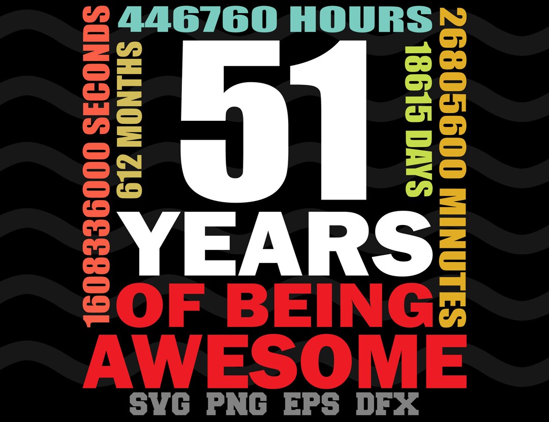 51st Birthday SVG 51years of Being Awesome Happy Birthday Design ...