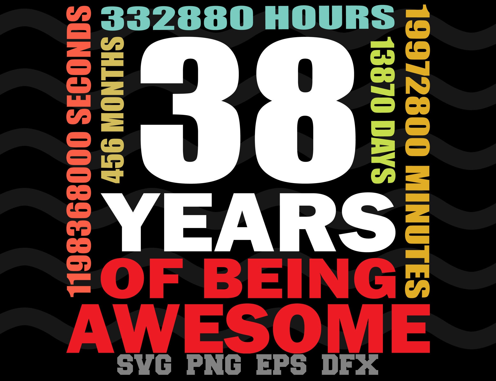 38th Birthday SVG 38years of Being Awesome Happy Birthday Design ...