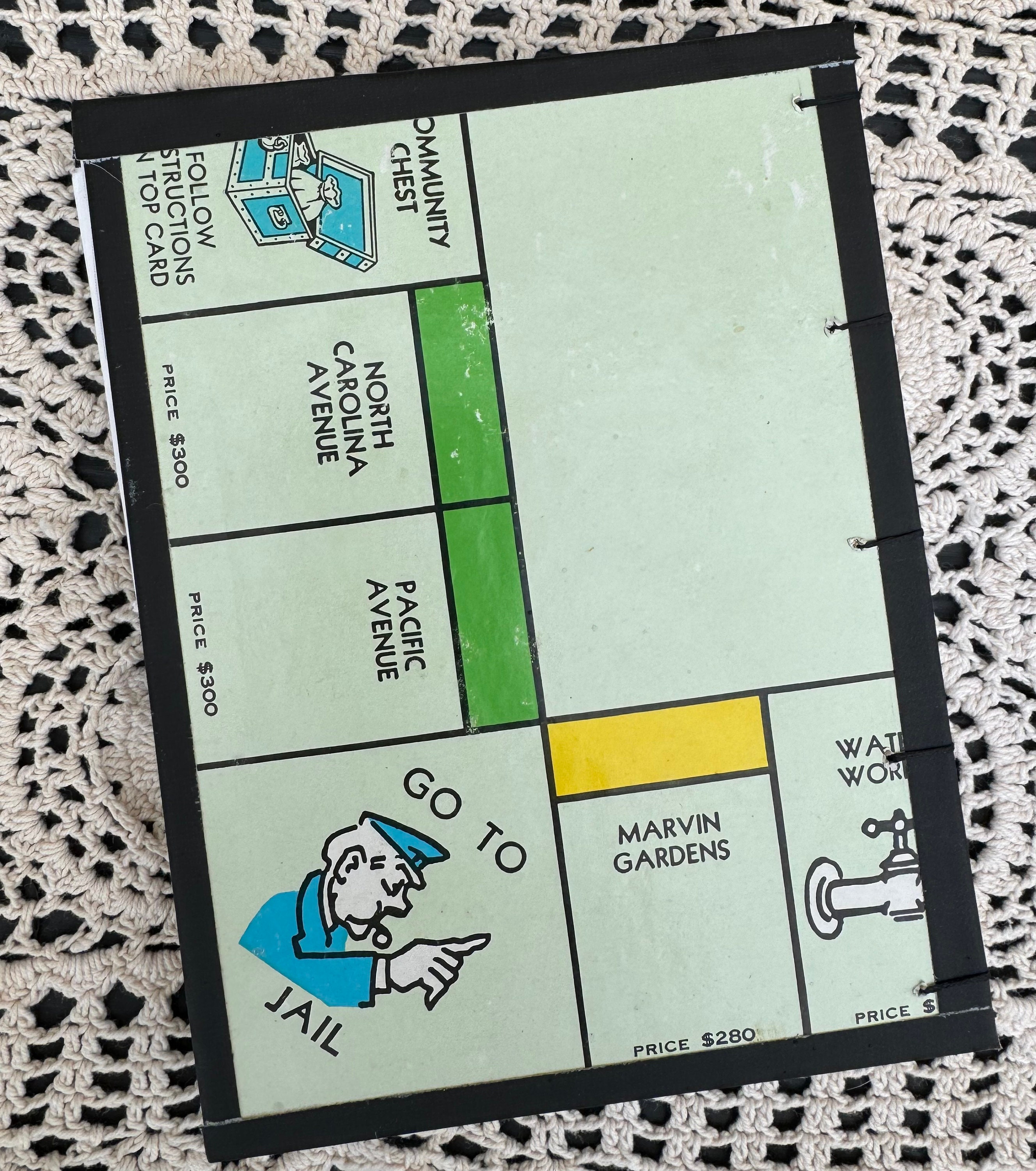 Handmade Coptic Journal Made From Vintage Monopoly Game Board 5.5 X 7. ...