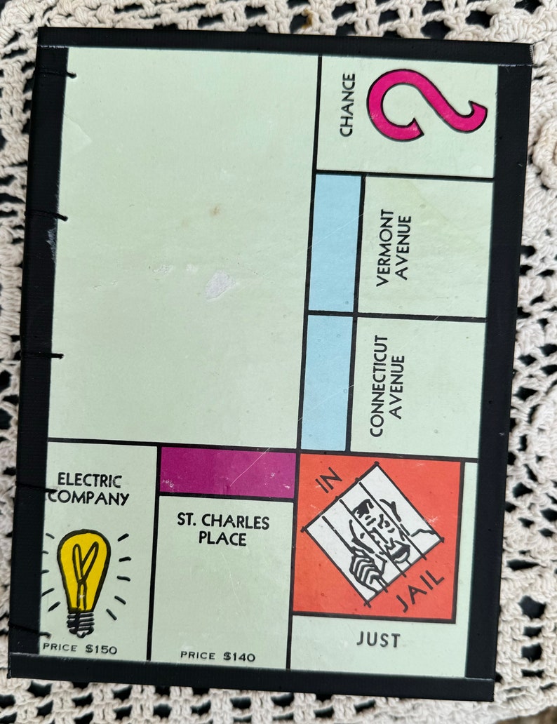 Handmade Coptic Journal Made From Vintage Monopoly Game Board 5.5 X 7. ...