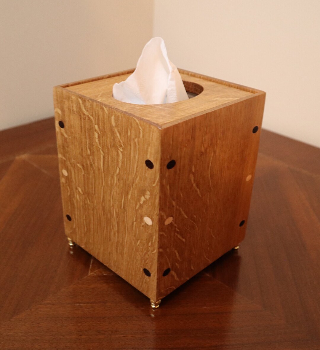 Oak Tissue Box Holder With Brass Feet for Small Tissue Boxes - Handmade ...