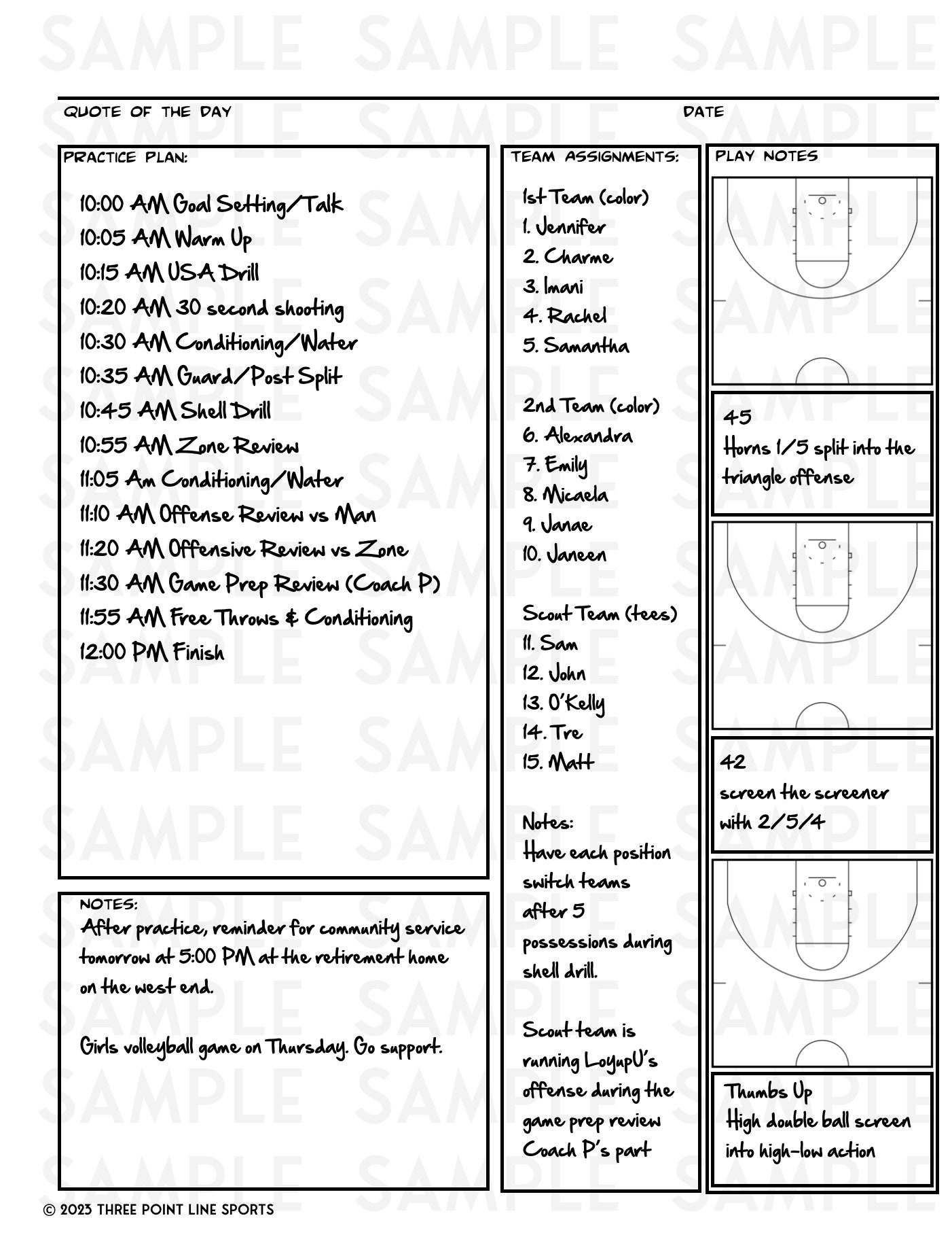 Basketball Coach's Practice Planner and Playbook Pages - Etsy
