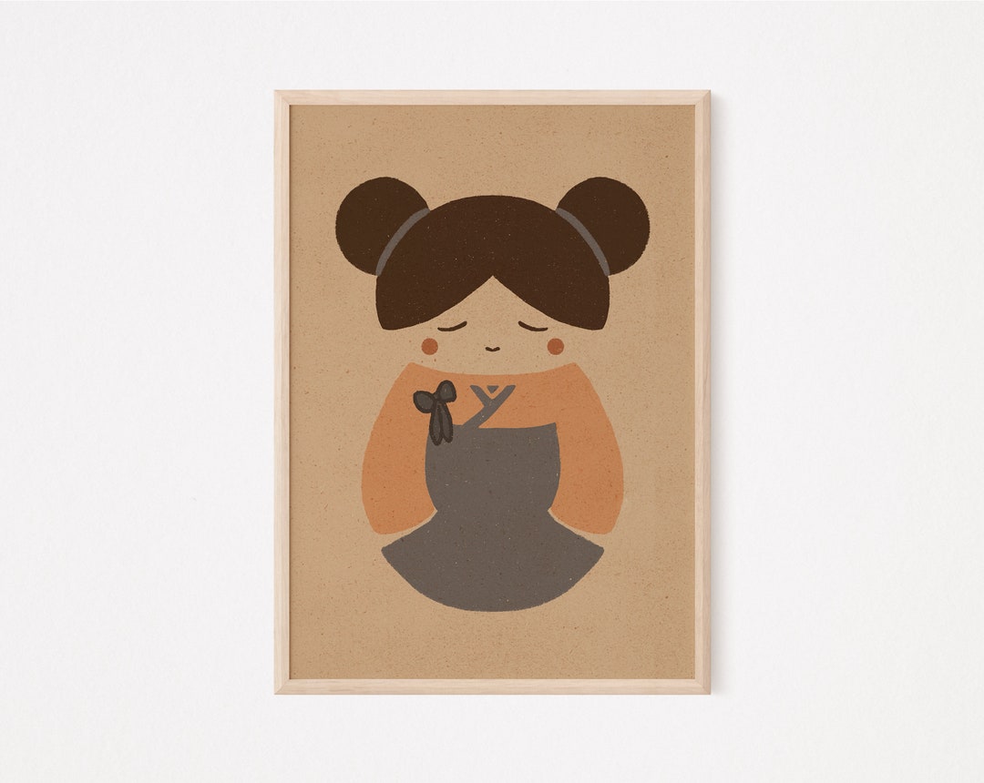 Girl in Bright Hanbok Korean Minimalistic Wall Art Print Art Print ...