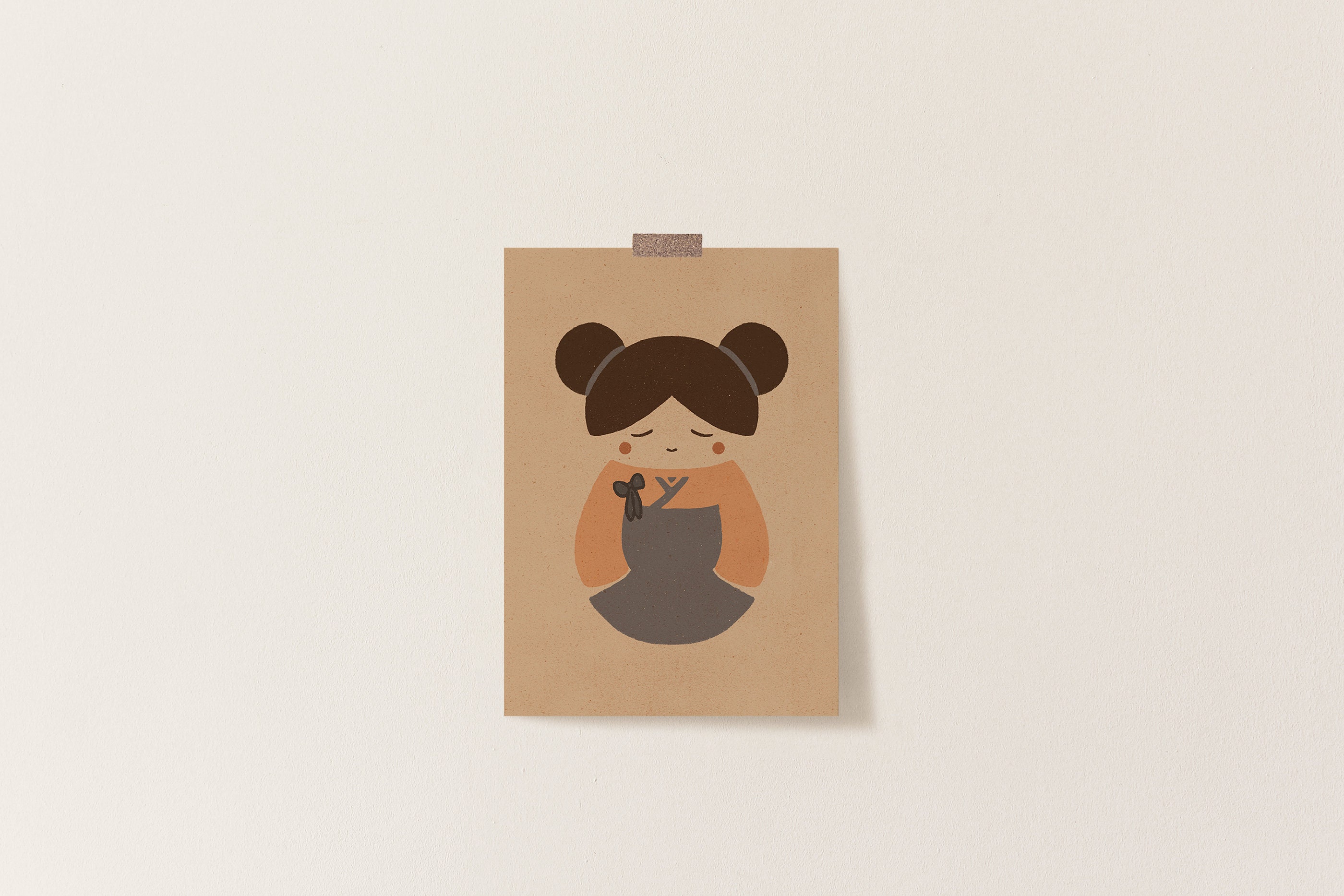 Girl in Bright Hanbok Korean Minimalistic Wall Art Print Art Print ...