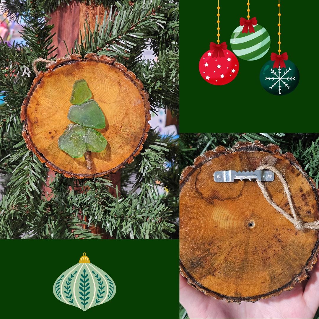 Slice of Wood With Sea Glass Pine Tree - Etsy