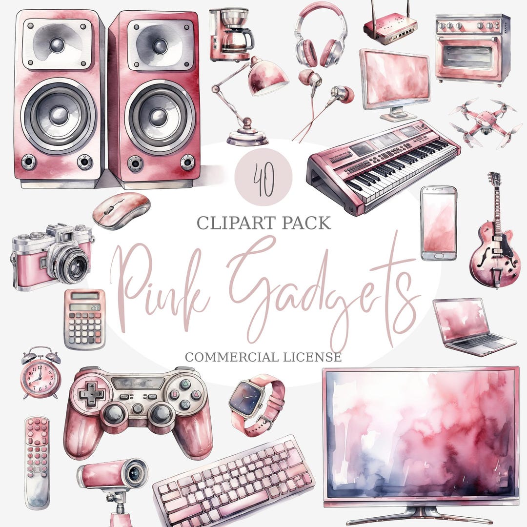 Pink Gadgets Clipart Pack, Digital Download, Tech Aesthetic Stickers ...