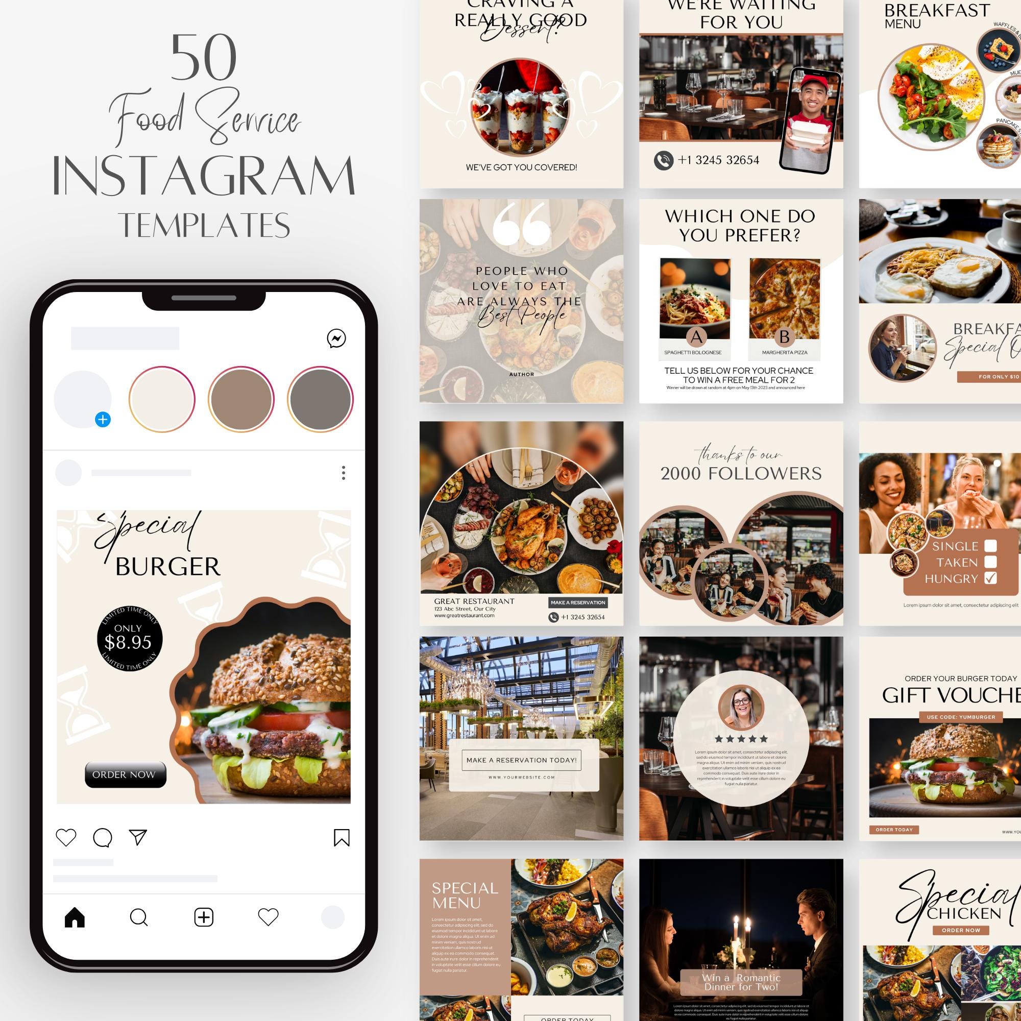 Food Service Instagram Post Templates, Editable Canva Social Media ...