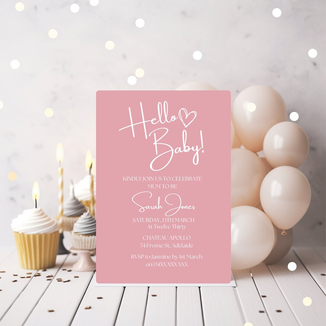 Hello Baby Pink Baby Shower Invitation Template | INSTANT DOWNLOAD ...
