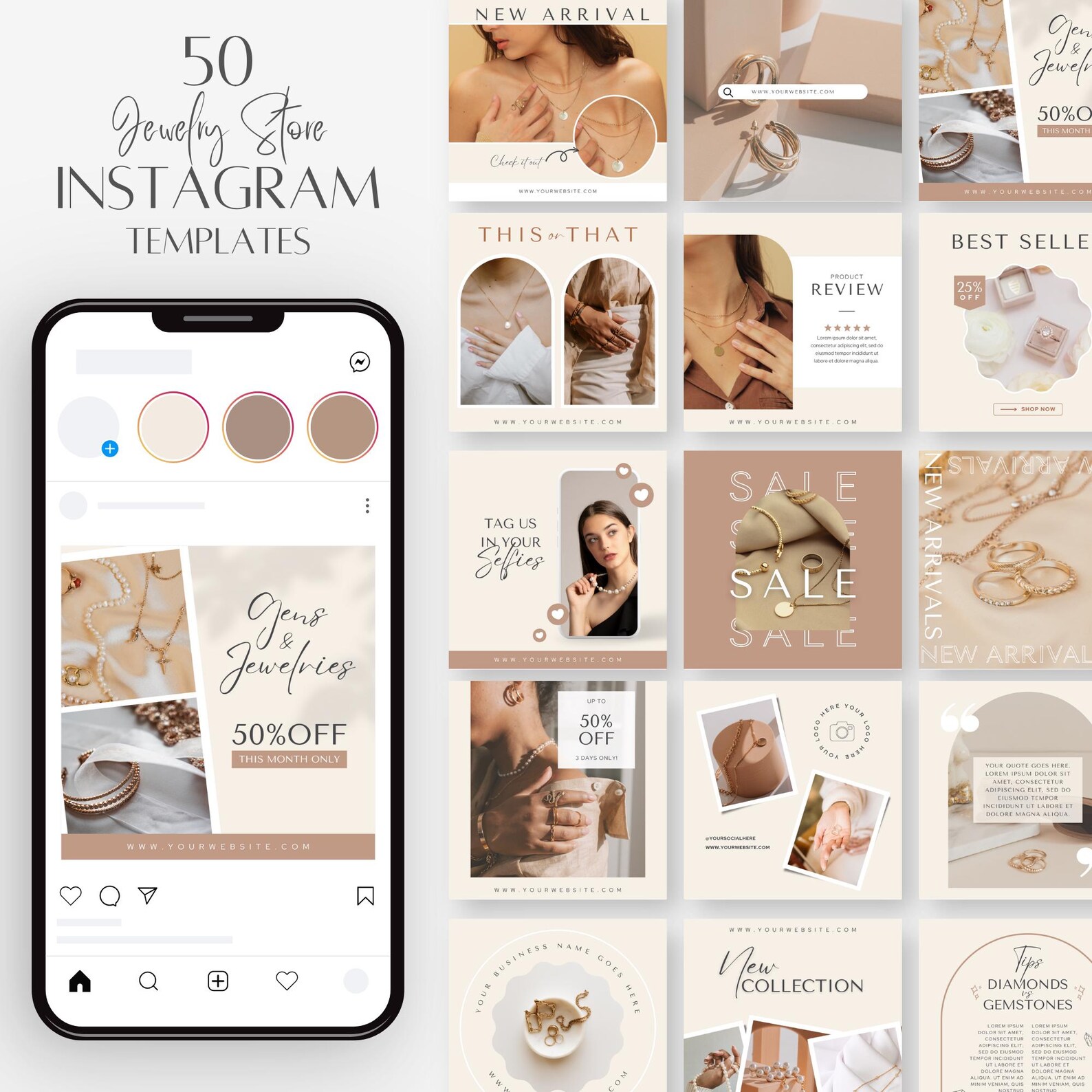 Jewelry Business Instagram Template, Editable Social Media Posts for ...