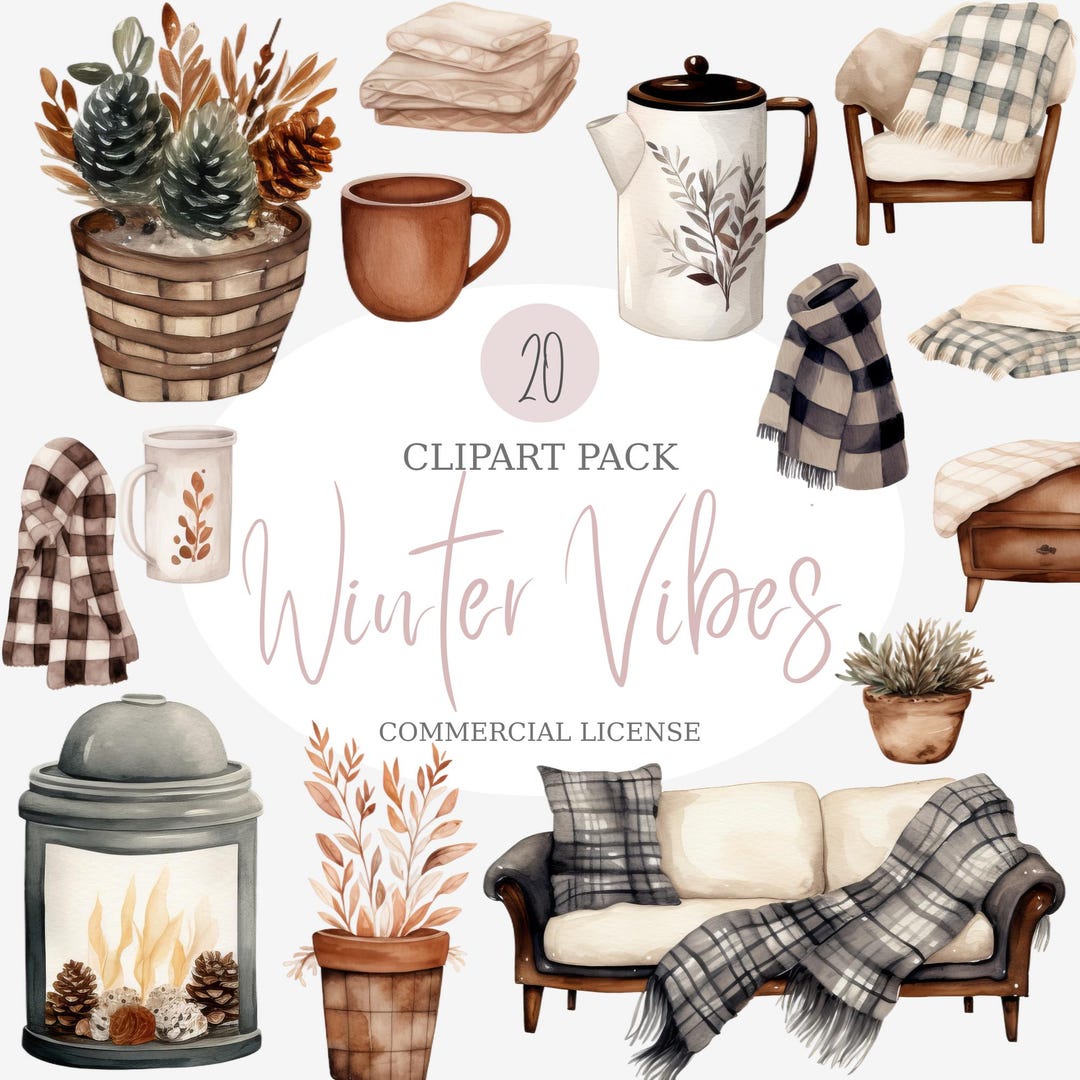 Winter Vibes Clipart Bundle, Cool Day Digital Stickers, Cozy Winter ...