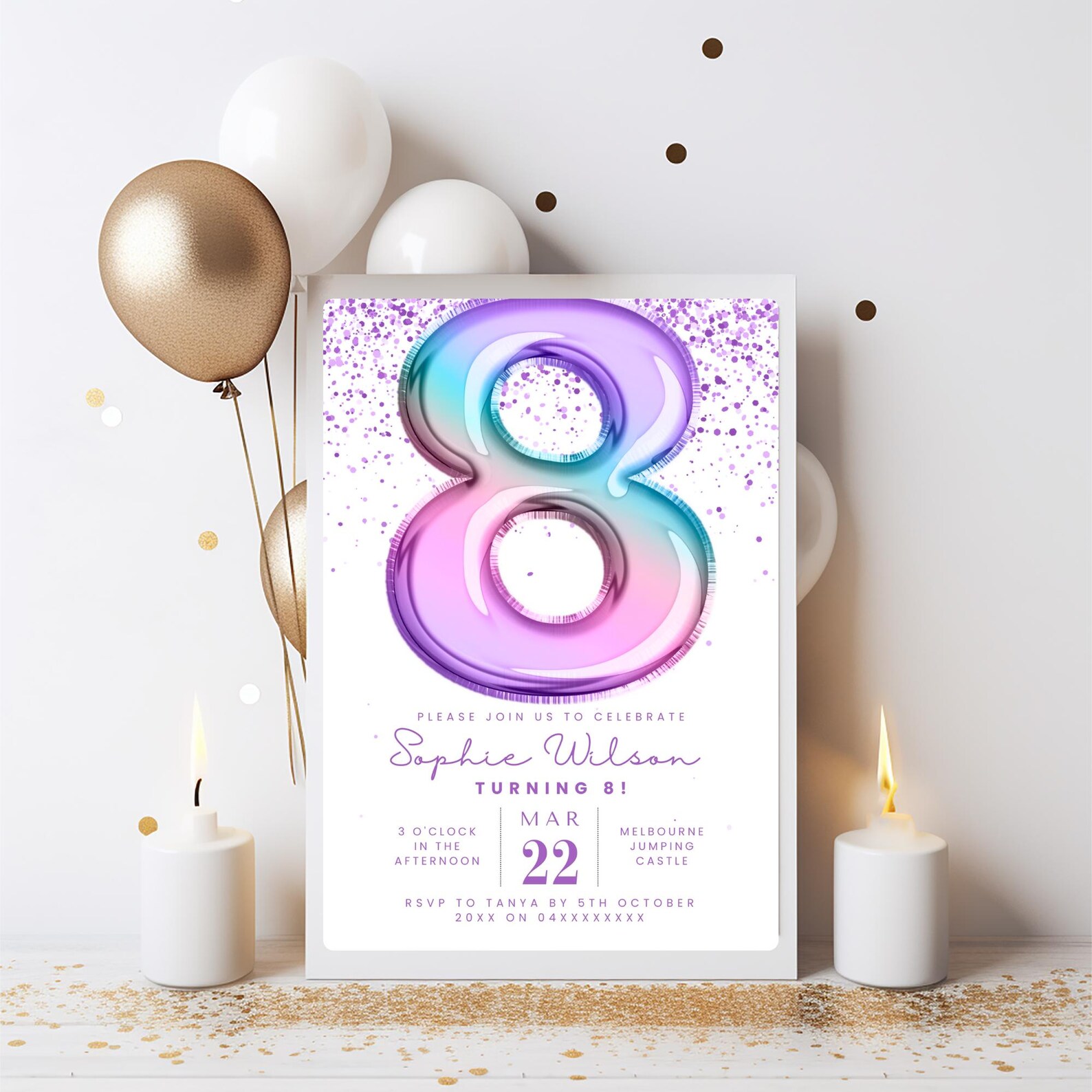 Rainbow 8th Birthday Invitation | INSTANT DOWNLOAD, 8th Birthday Invite ...