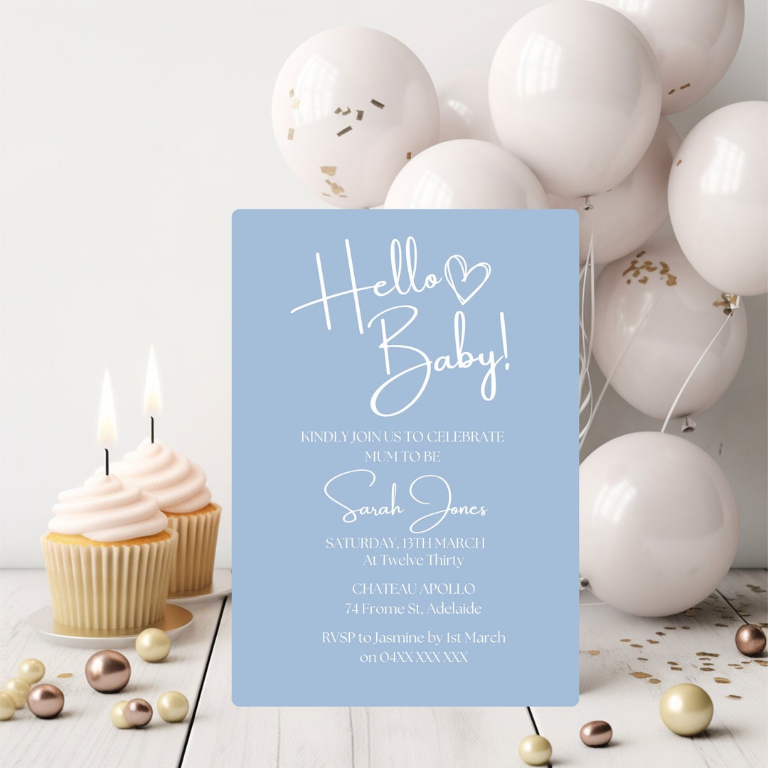 Hello Baby Blue Baby Shower Invite | INSTANT DOWNLOAD | Modern Boho ...