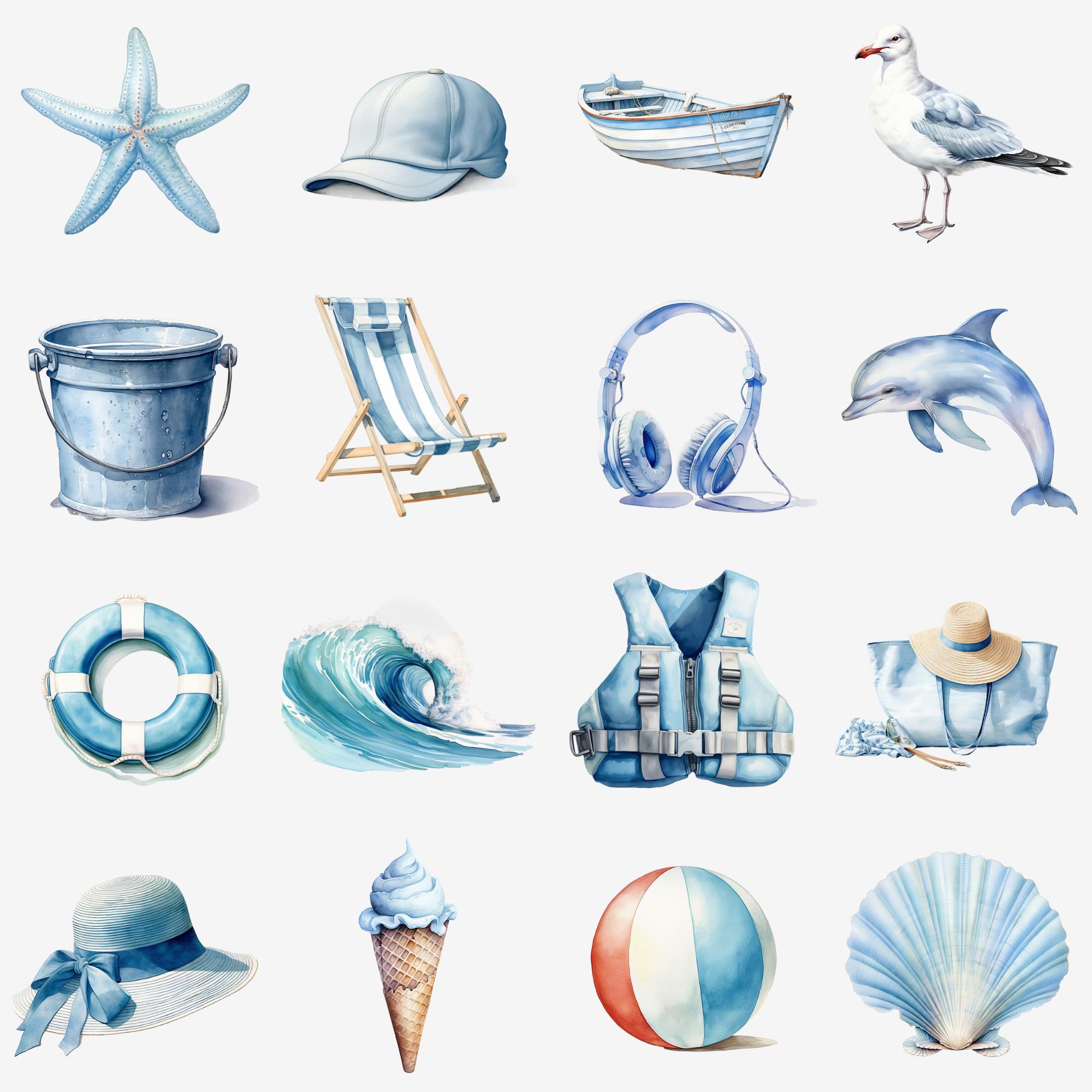 Beach Day Clipart Pack, Digital Download, Ocean Aesthetic Stickers ...