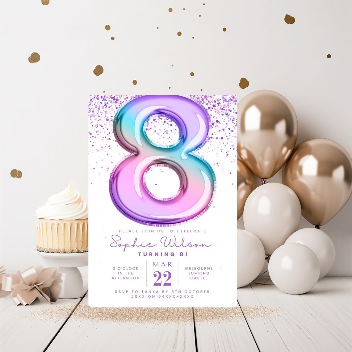 Rainbow 8th Birthday Invitation | INSTANT DOWNLOAD, 8th Birthday Invite ...