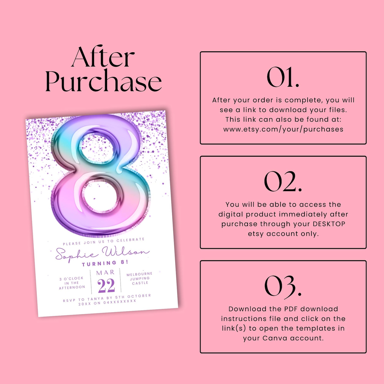 Rainbow 8th Birthday Invitation | INSTANT DOWNLOAD, 8th Birthday Invite ...