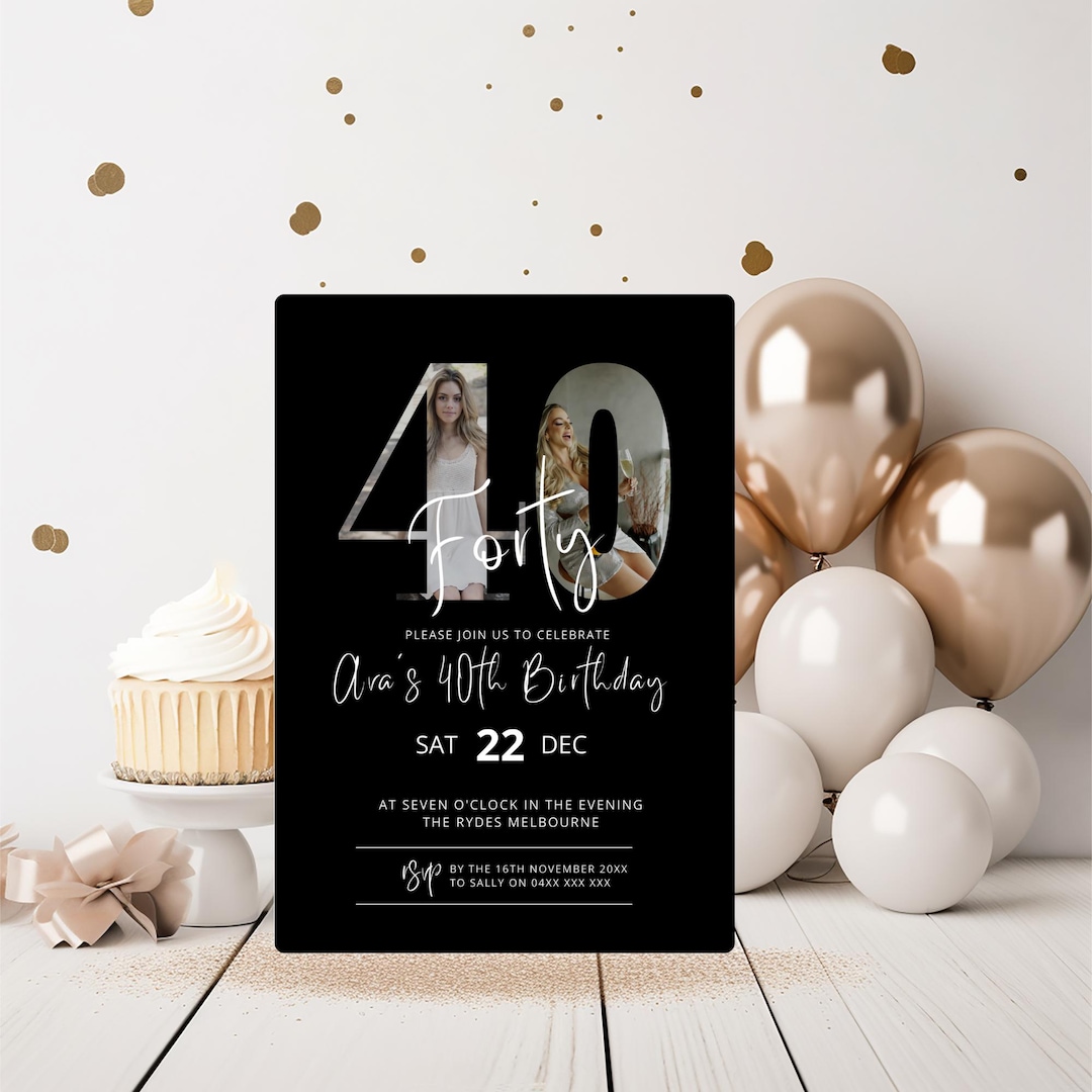 40th Birthday Invitation Template Editable Modern Digital Invite ...