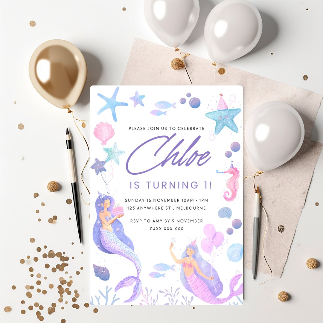 Mermaid 1st Birthday Invitation | INSTANT DOWNLOAD | Mermaid Splash ...