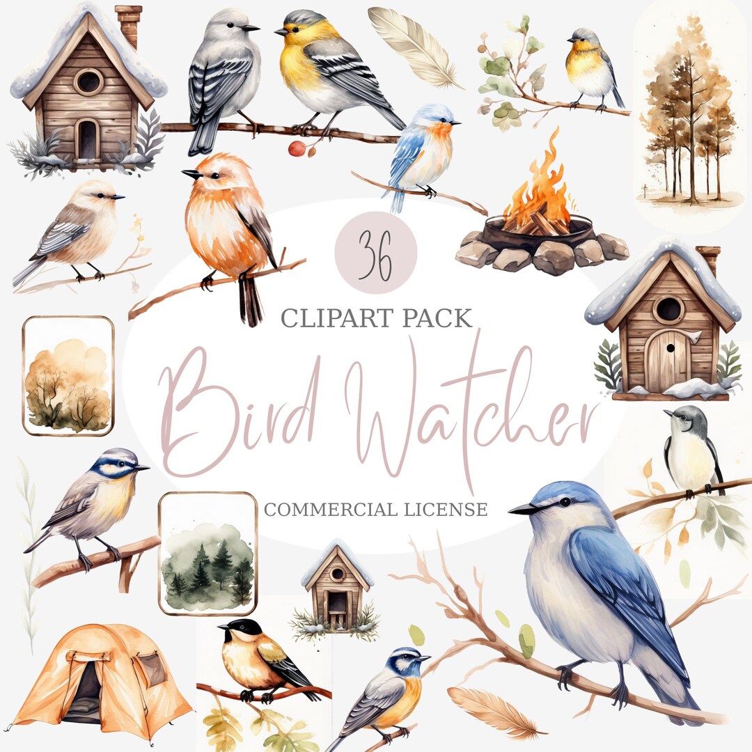 Bird Watcher Clipart Pack, Digital Download, Birdwatching Graphics ...