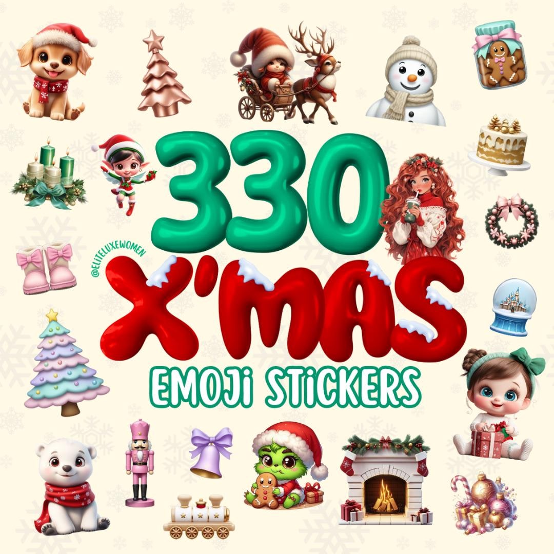 330 Xmas Emoji Stickers | Aesthetic Christmas | 9 Colour Themes ...